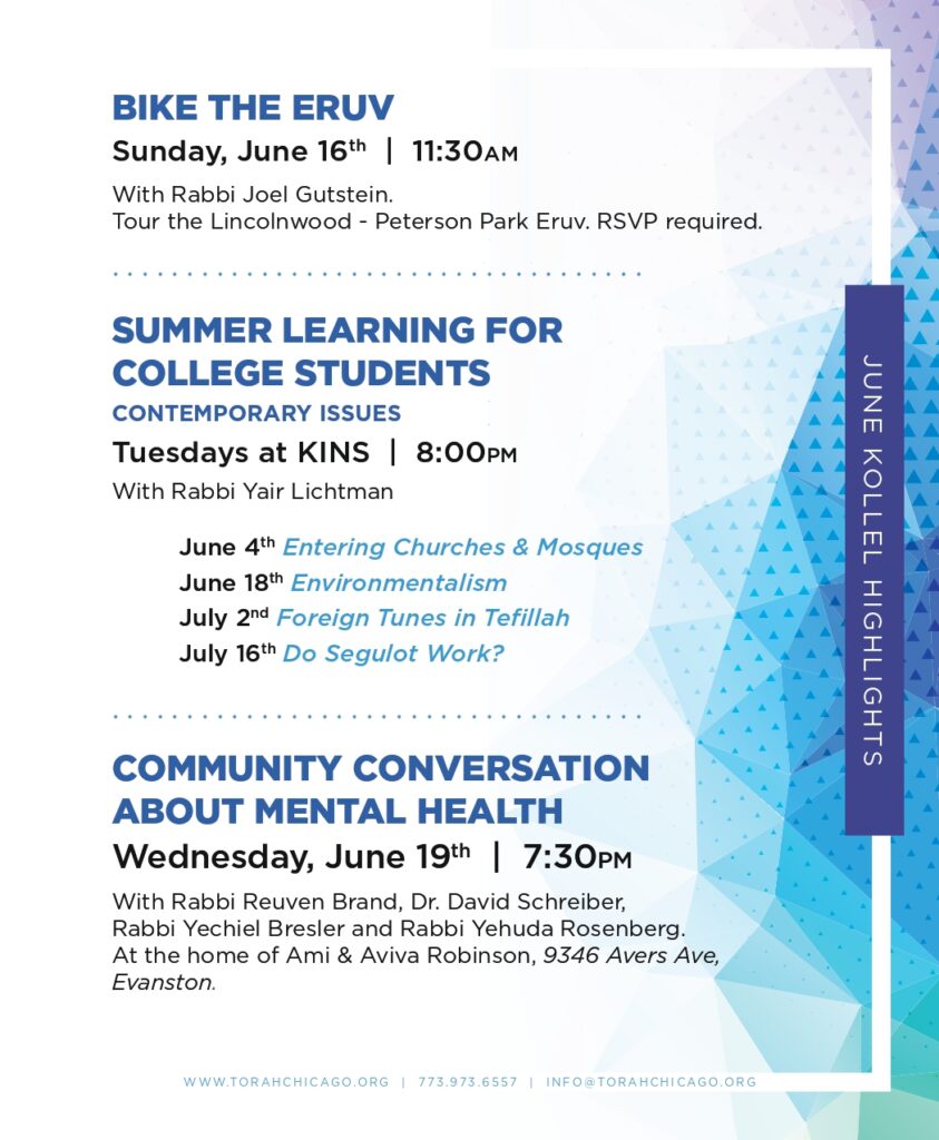 Summer Torah Schedule - Yeshiva University Torah Mitzion Kollel of Chicago